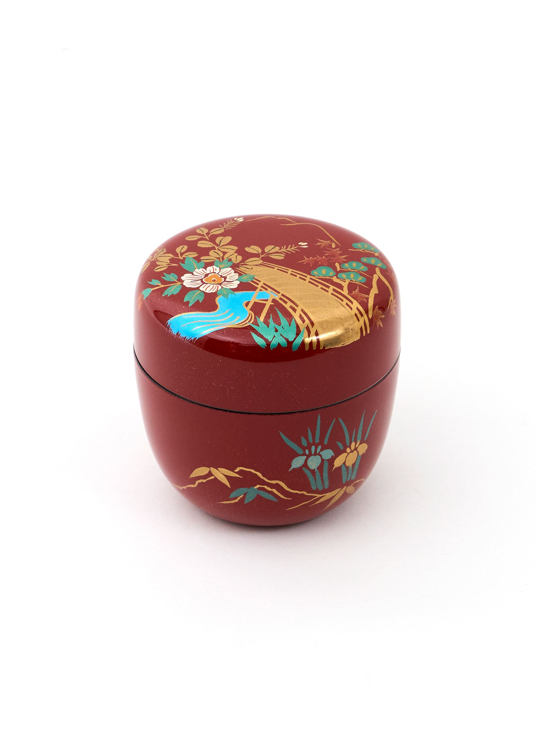 Red Lacquer Garden Matcha Tea Caddy | Japan Objects Store